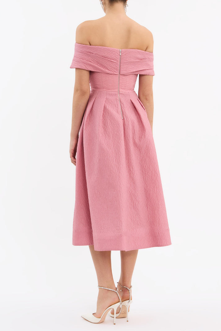 Adalyn Off The Shoulder Midi Dress Pink – Rebecca Vallance