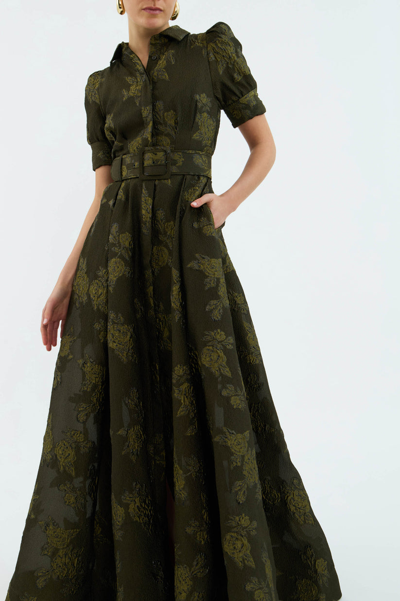 Annette Button Gown Khaki – Rebecca Vallance