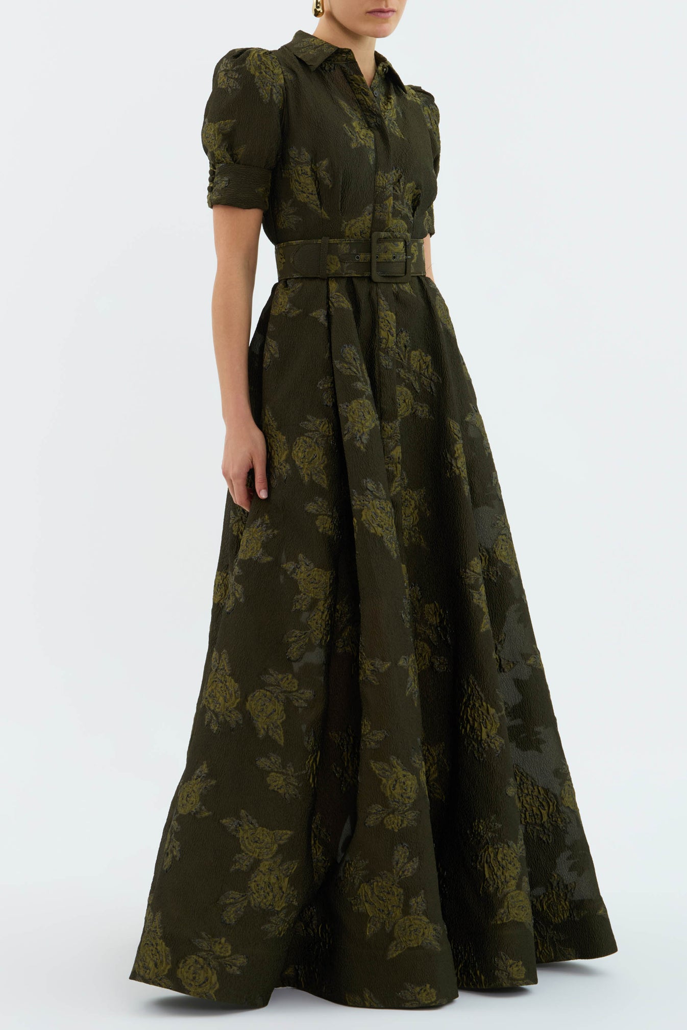 Annette Button Gown Khaki – Rebecca Vallance