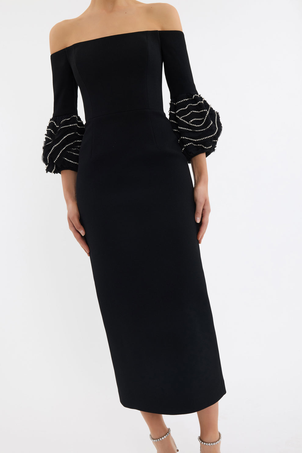 Bellatrix Off The Shoulder Midi Dress – Rebecca Vallance