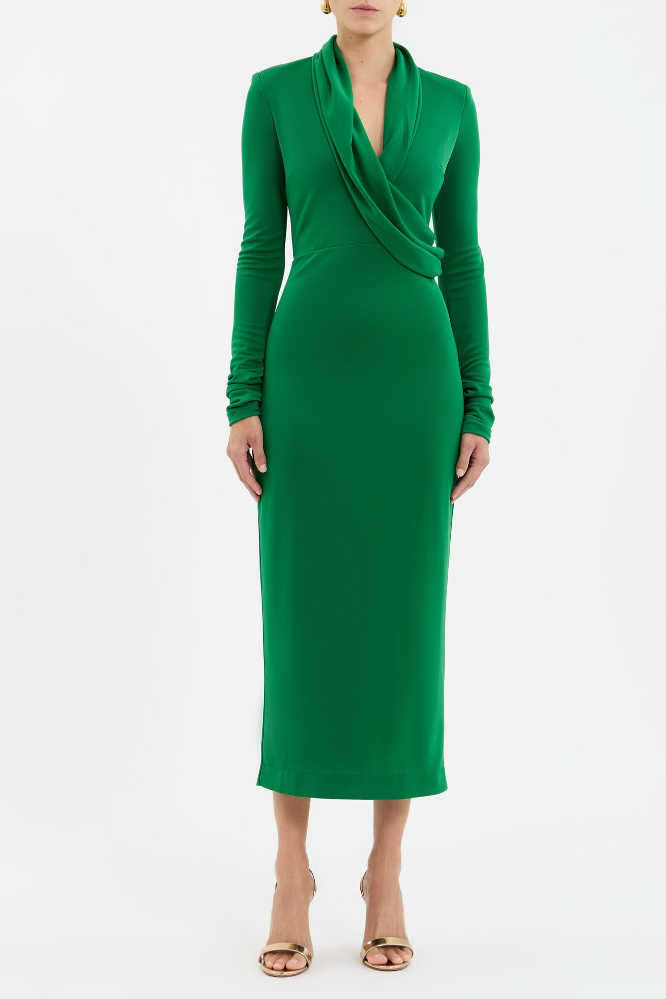 Erin Long Sleeve Midi Dress Emerald Green – Rebecca Vallance