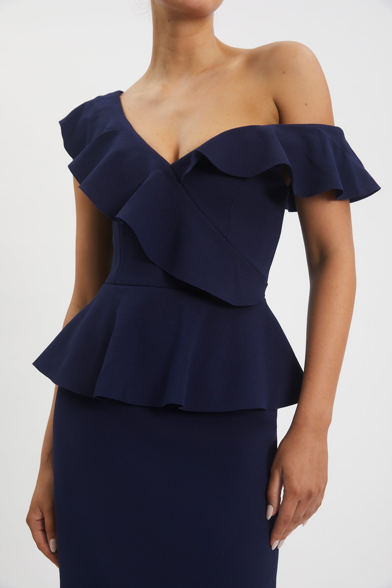 Grace Frill Midi Dress Navy – Rebecca Vallance